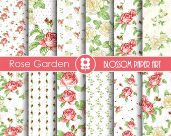 Aqua Floral Digital Paper Yellow Roses Shabby Chic Digital