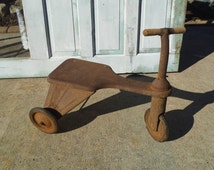 Vintage Rusty Child's Trike, Rusty Metal Garden Art, Push Metal Tricycle