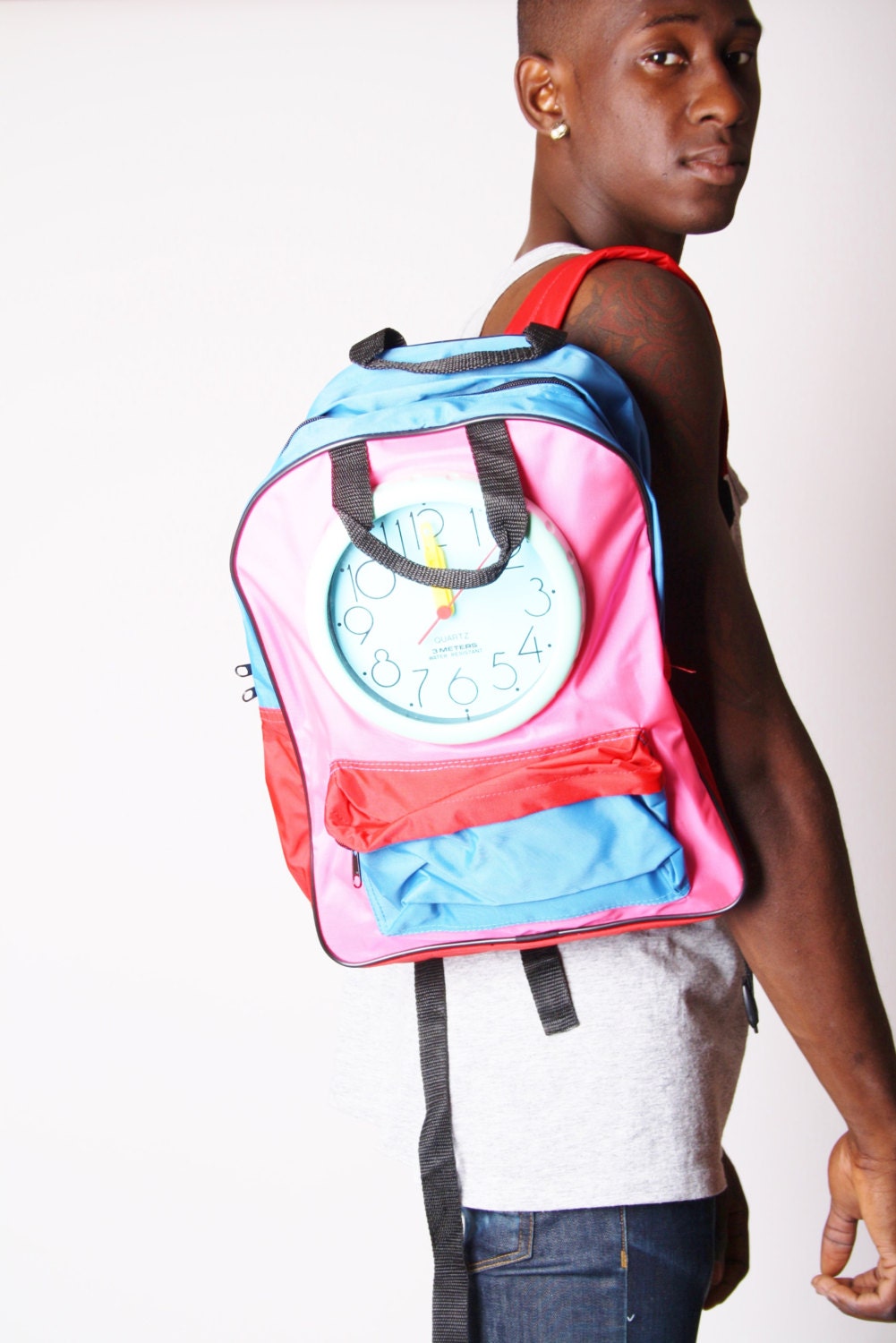 90s Colorblock Neon Clock Backpack Flava Falve 90s Hip Hop