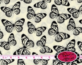 BUTTERFLY Fabric by the Yard Half Yard or Fat Quarter Black & Ivory ...