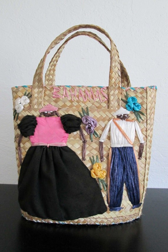 Bahamas Souvenir Lined Straw Beach Shopping Bag