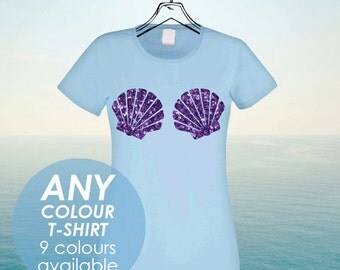 Mermaid Shell Top Purple Glitter Shell ANY COLOUR Tee Seapunk Pastel t ...