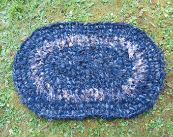 34"x22" Pendleton Wool Crochet Selvage Rug; Blue Crochet Scrap Rug ...