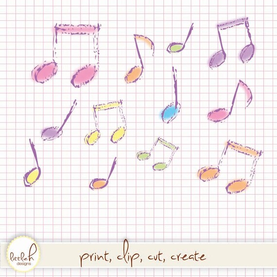Clipart 16 Pastel Musical Notes Hand Drawn Look Digital