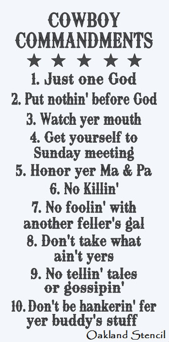 STENCIL Cowboy Commandments Large 12x24 for