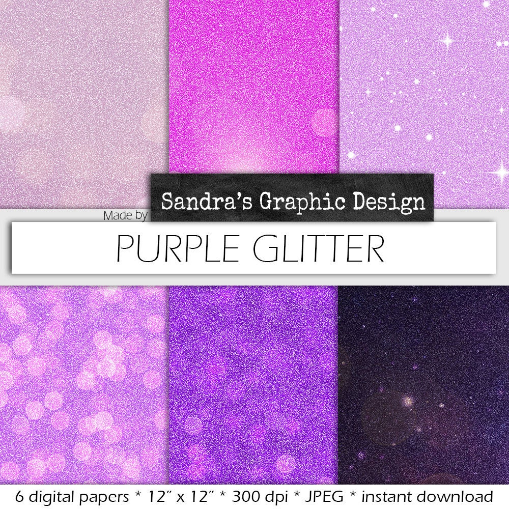 Paars digital paper: “PURPLE GLITTERS” with sparkling paper sheets in ...