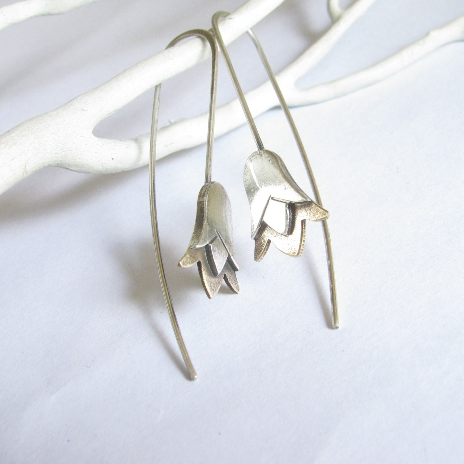 Small Lotus Earrings Mixed Metal Earrings Bronze And