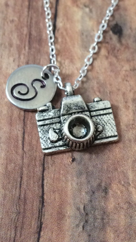 Camera initial necklace camera jewelry gift for