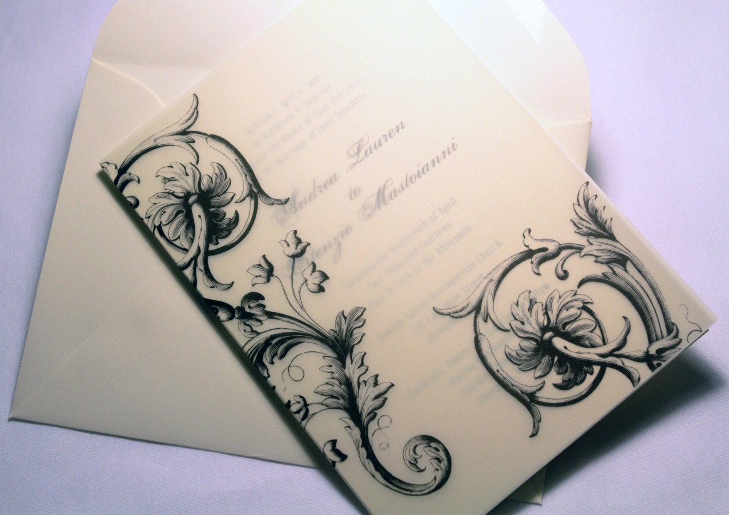 Black and Beige Flourish Invitations, Southern Wedding, Parisian Style ...