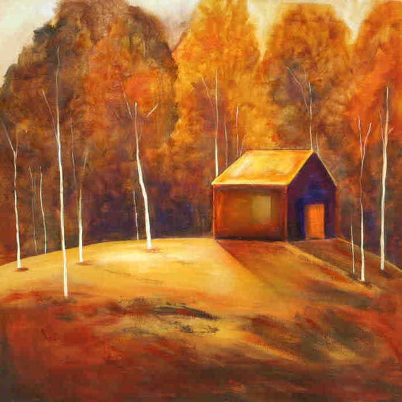 Original painting barn colorful acrylic art Marems made to