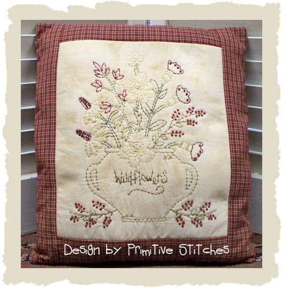 Wildflowers-Primitive Stitchery E-PATTERN by Primitive