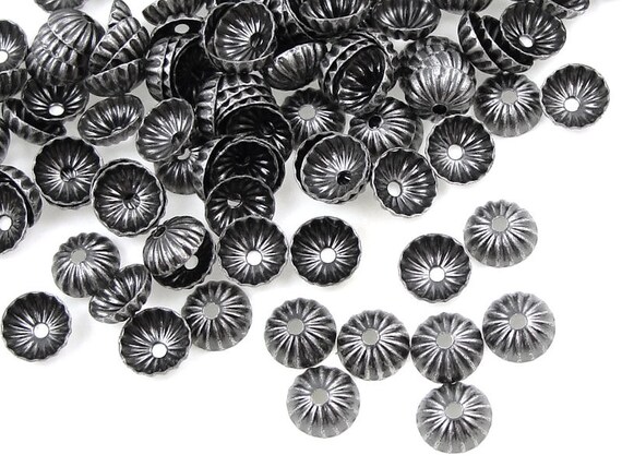144 Tiny Dark Antique Silver Bead Caps 5mm Pleated Dome Caps