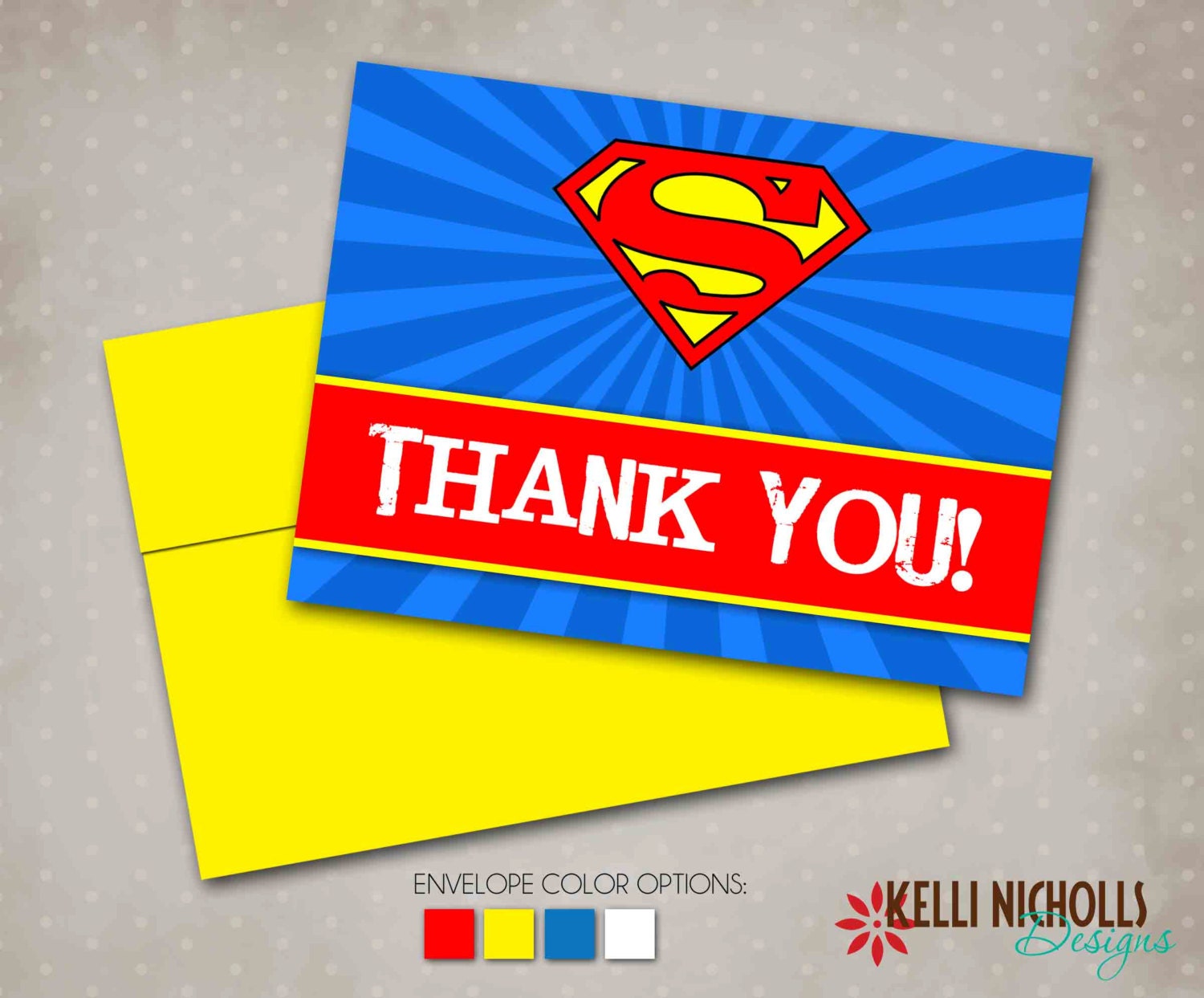 Superman Superhero Thank You Cards Thank by KelliNichollsDesigns
