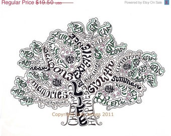 SALE Hand Drawn Word Art Tree of Life Art Print, Tree Typography ...