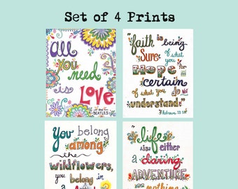 Set of 4 Inspiring Wall Art Prints / 8.5 x 11 Hand Lettered Quotes ...