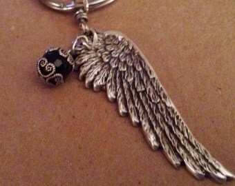 New Years Sale Angel Wing keychain with onyx gemstone Keychain Keyring ...