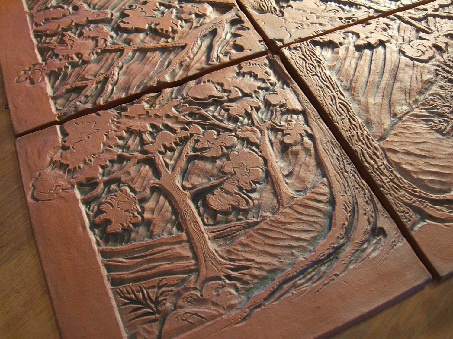 Craftsman Style Carved Tile Woodland Scene for Backsplash