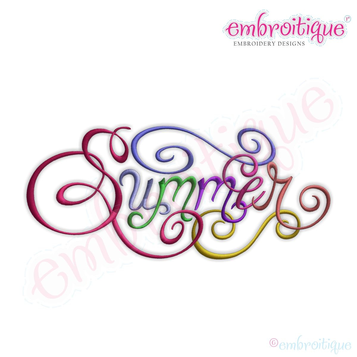 Summer Calligraphy Script Embroidery Design Large Instant