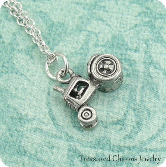 Farm Tractor Necklace Silver Tractor Charm on a by treasuredcharms