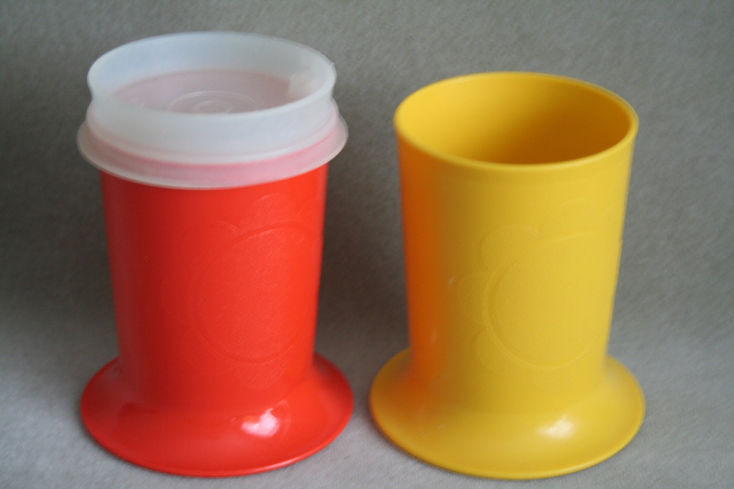 Tupperware Orange Yellow Sippy Cups Tumbler and Lid by artzybitz