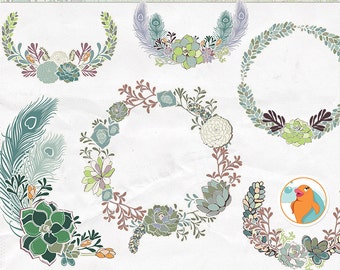 Laurel Wreath Frame Clip Art Digital Stamps PNG Images