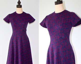 20% Off SALE 1960s Mod Dress / Vintage Blue Pink Paisley Double Knit ...