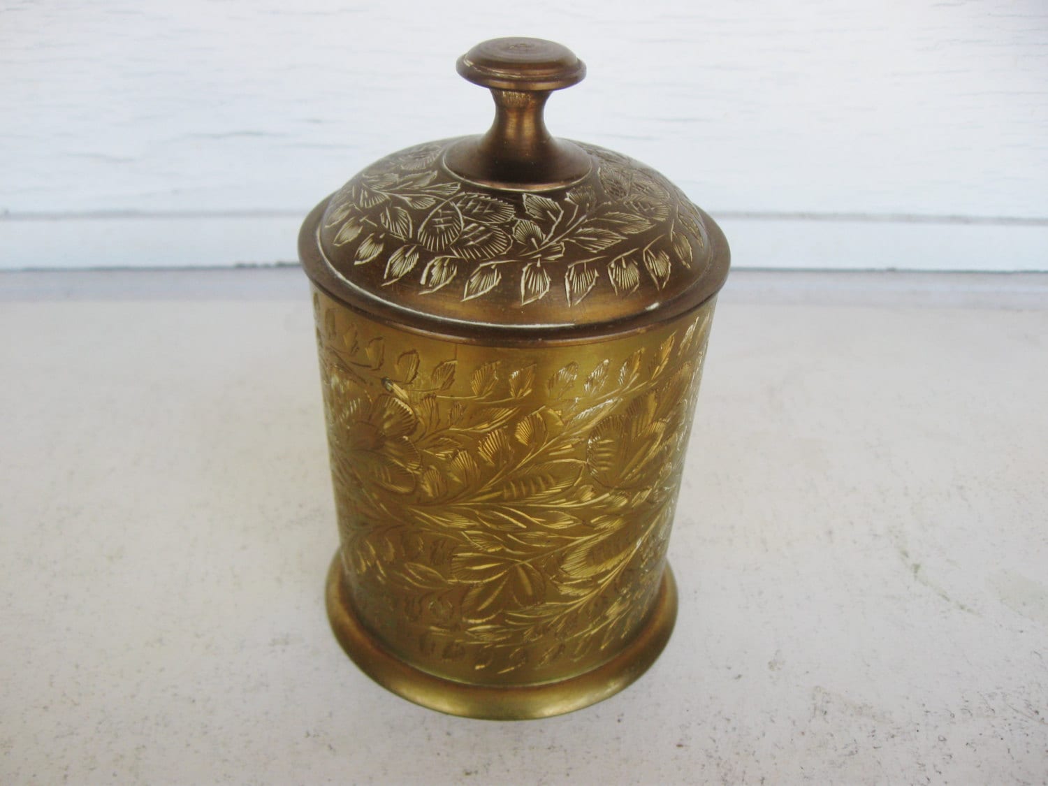 Vintage Etched Brass Container, Decorative Brass Lidded Box, Home ...