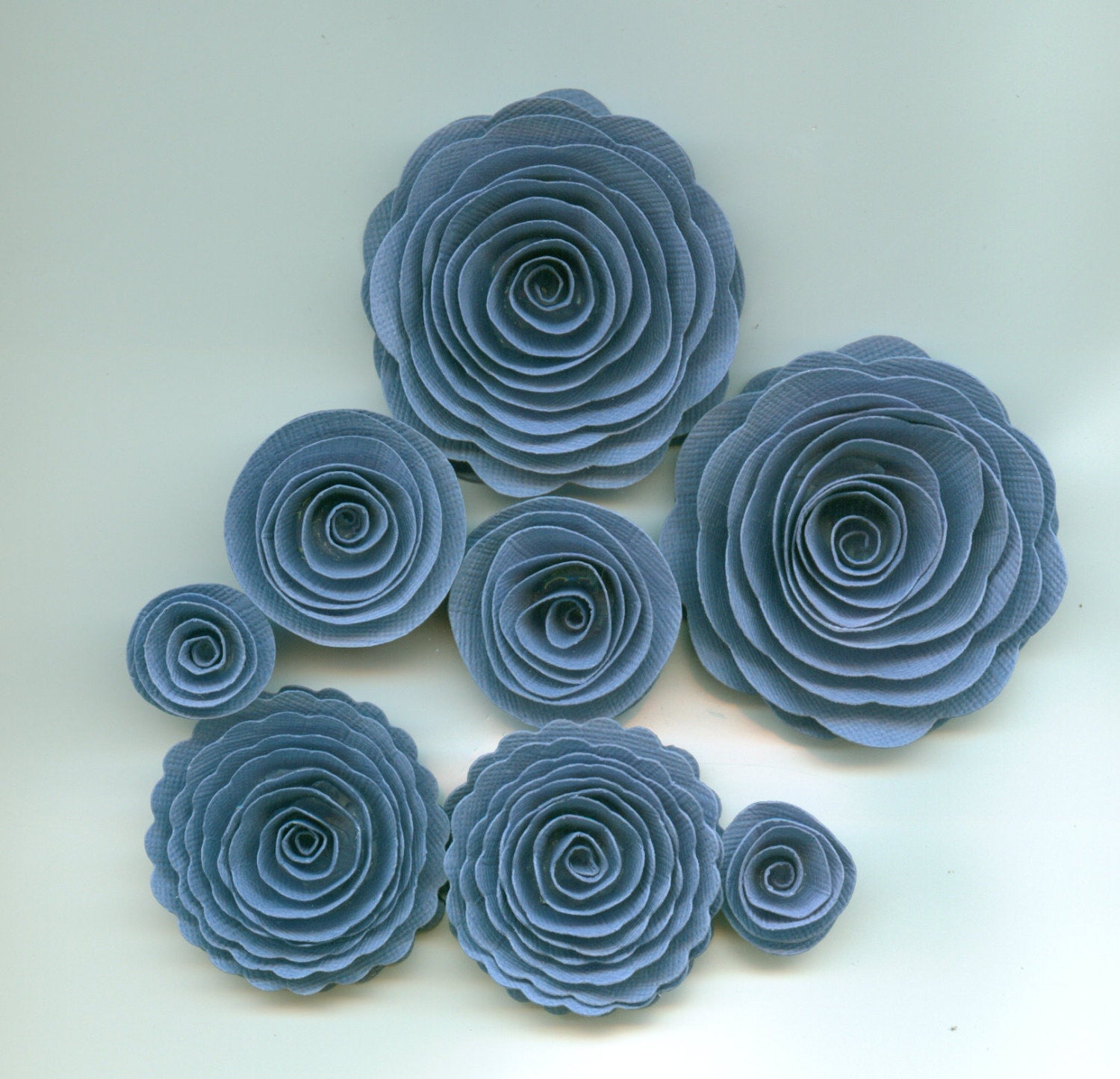 Steel Blue Handmade Spiral Paper Flowers