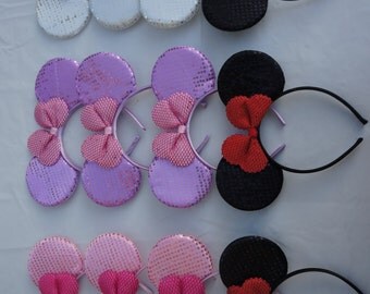 Set Of 12 Shinny Disney Minnie Mouse Ears with Bows Multi Color