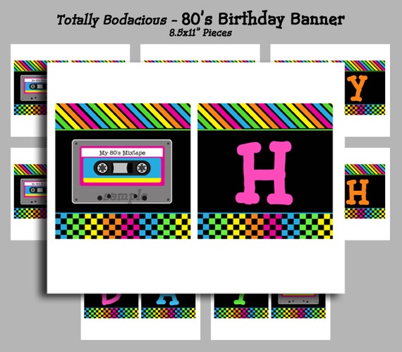 80's Happy Birthday Banner Printable - Instant Download - Birthday ...