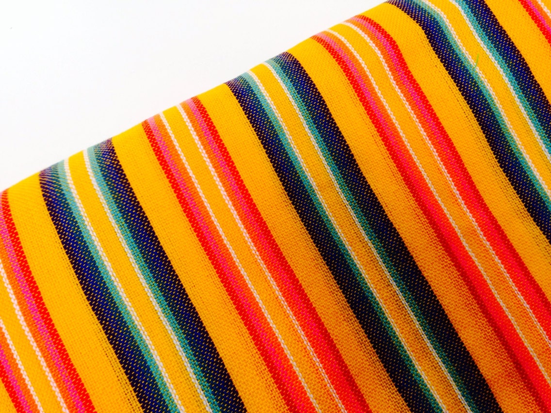 Yellow Mexican Fabric Stripe Pattern Aztec Cambaya