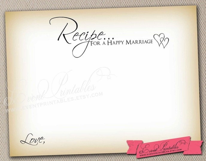 Items similar to Recipe for a Happy Marriage, Printable Vintage Wish ...
