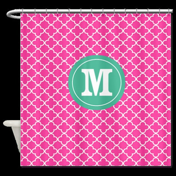 Items Similar To Pink Teal Quatrefoil Trellis Monogram Fabric Shower
