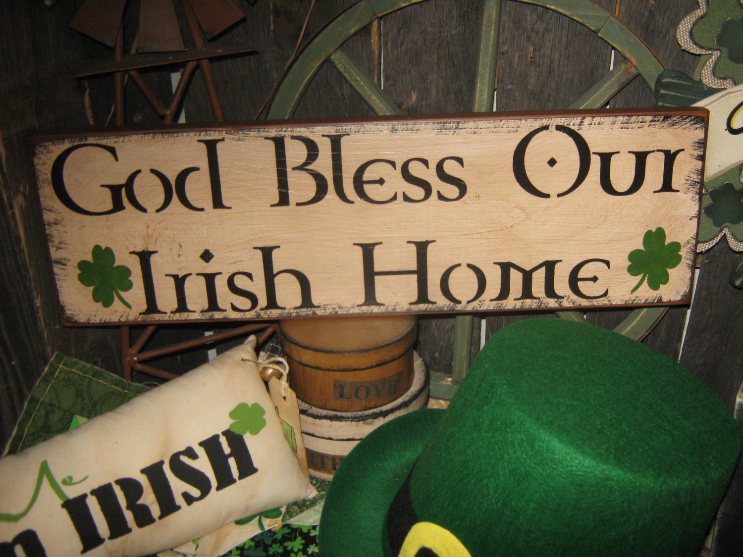 Very Primitive Lg Wood Irish Sign Artist Original Design
