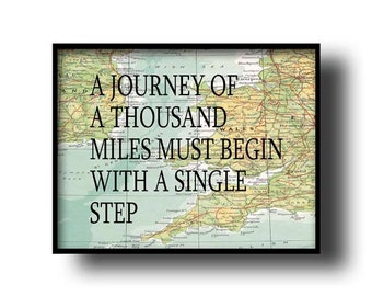 Vintage Map map Print Book print Atlas Quote typography print