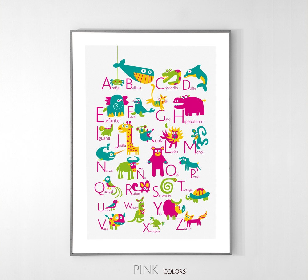 SPANISH Alphabet Poster with animals from A to Z BIG POSTER