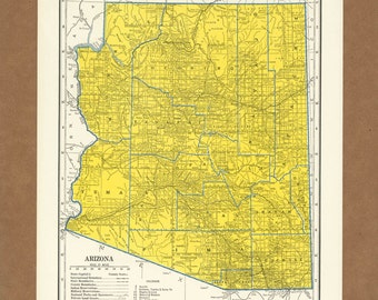 Vintage map of Arizona from 1940 Antique 1940s placesintimemaps bright