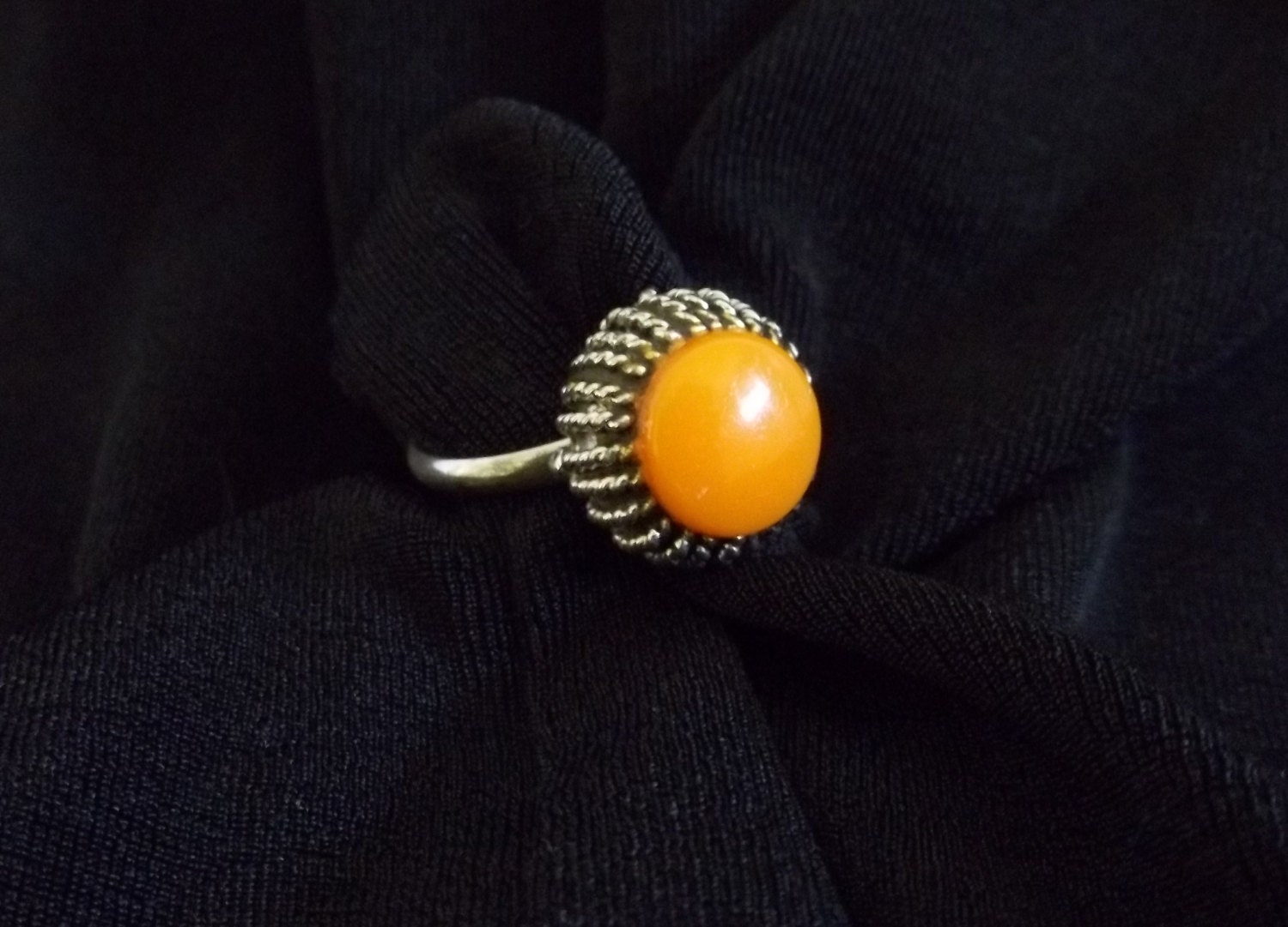 Silver & orange ring, statement ring with tangerine orange plastic ...