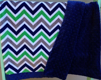Seahawks baby blanket minky blanket blue grey white zig zag chevron ...