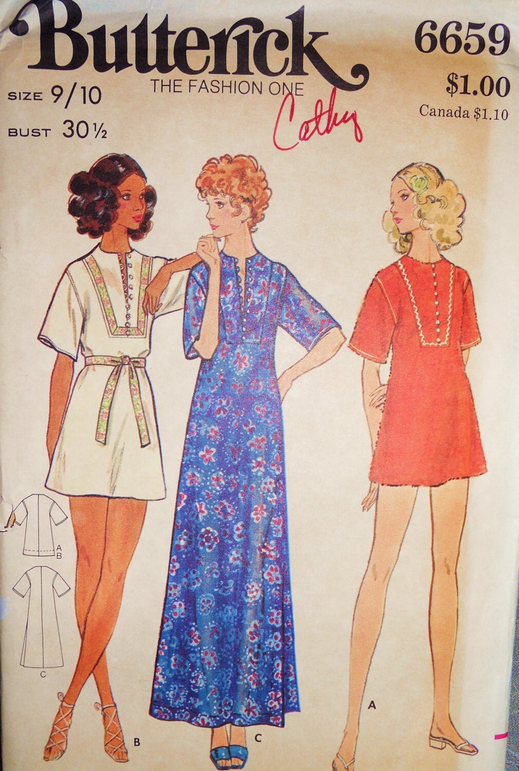 Butterick 6659 Pattern Hippie Caftan Pattern Sz 9/10 Uncut
