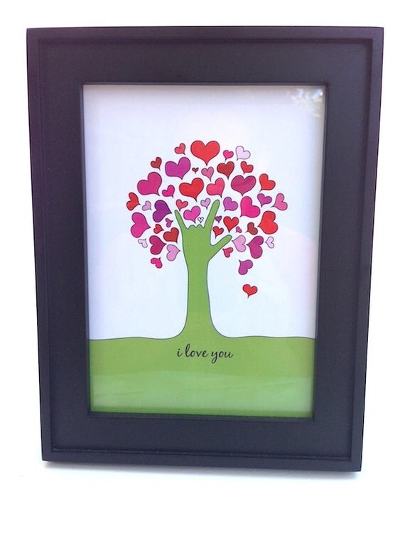 ILY Tree digital print in Black 5 x 7 frame with
