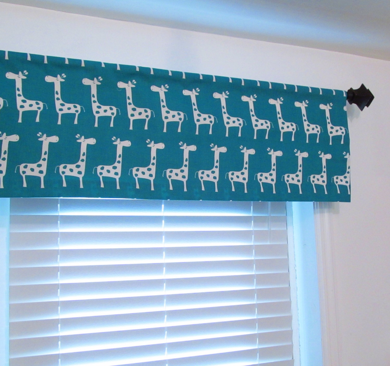Turquoise Giraffe Valance Children Nursery Curtain by OldStation