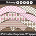Printable Pink Sock Monkey Cupcake Wrappers in Pink and Taupe