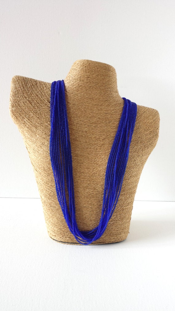 Cobalt blue necklace seed bead necklace sapphire blue
