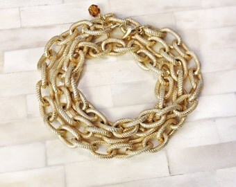 Chunky Chain Gold Wrap Bracelet Doubles as Necklace Amber Bead Designer ...