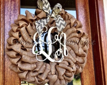 Custom Natural Burlap Vine Interlocking Monogram Wreaths With Chevron ...