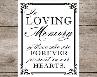 INSTANT DOWNLOAD - DIY In Loving Memory Wedding Table Printable Sign 8 ...