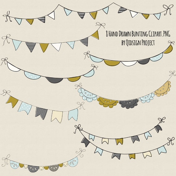 Hand Drawn Bunting Clipart Doodle bunting clipart Scrapbook