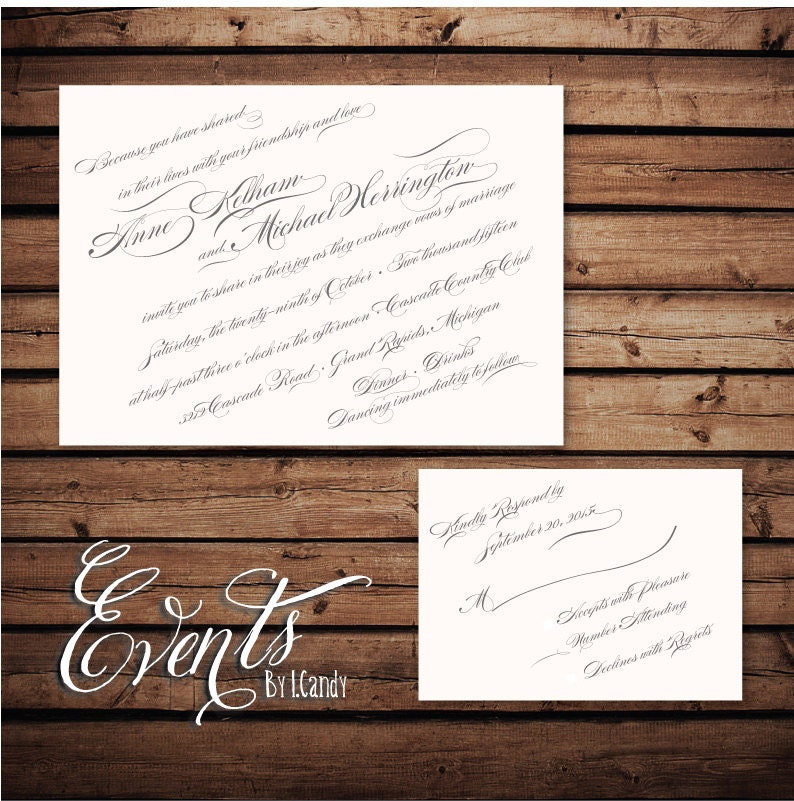 slanted script invitation and rsvp – OnePaperHeart – Stationary ...