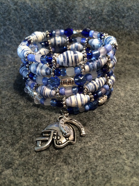 Items similar to Colts Inspired Paper and Glass Bead Wrap Bracelet on Etsy